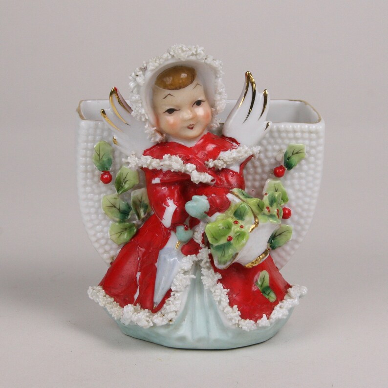 Christmas Angel Planter Hobnail Hollyware Shabby Christmas - Etsy
