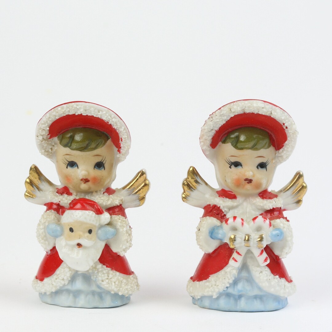 Pair of Red Bonnet Christmas Angels With Santa Mask and Crossed Candy ...