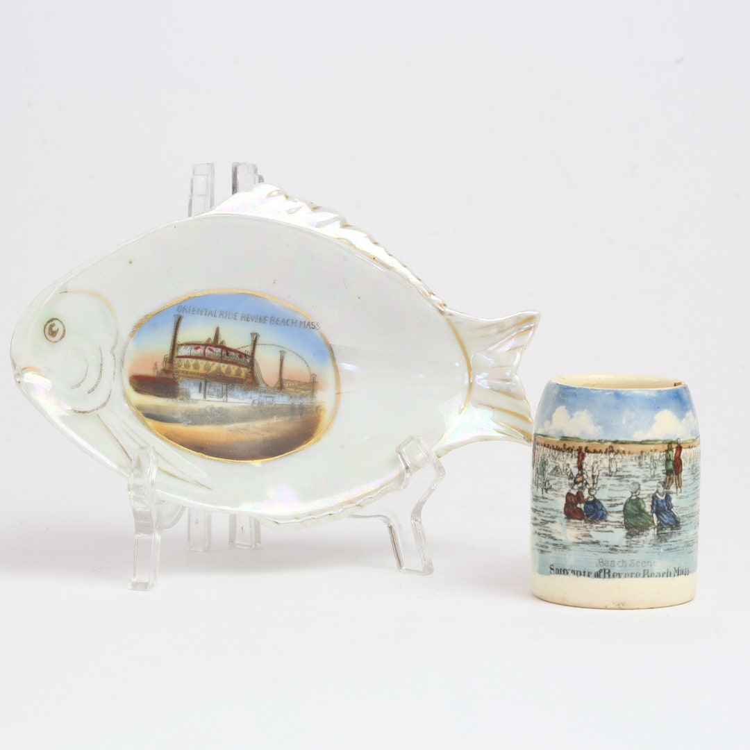 Two Revere Beach Mass. Antique View China Souvenirs, Fish Dish Oriental ...