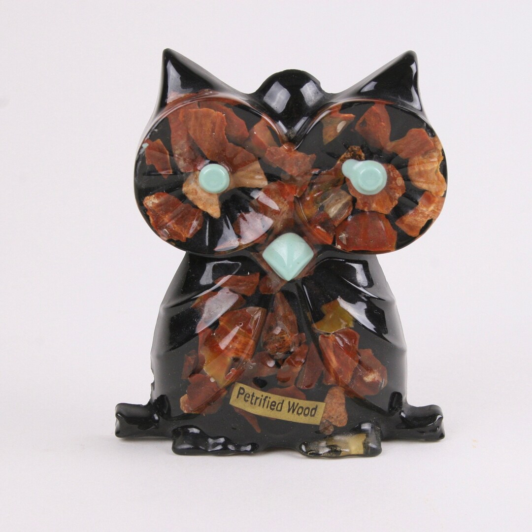 Petrified Forest Resin Owl Plaque With Embedded Petrified Wood, Fred ...