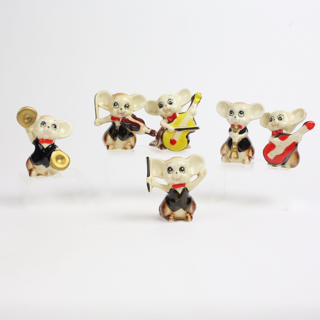 Set of 6 Mouse Musicians Including Conductor, Anthropomorphic Mice ...