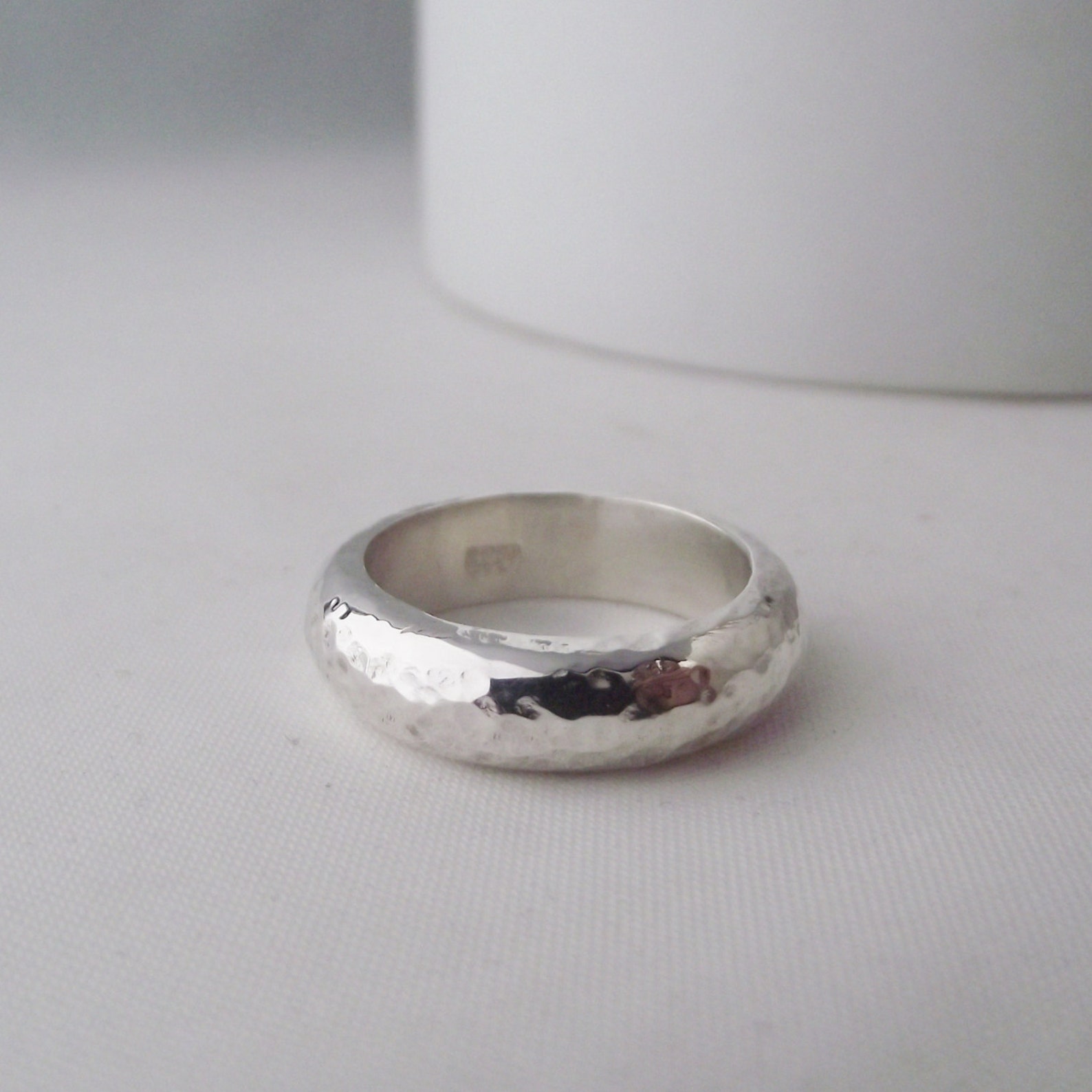 Stunning Hand Crafted Heavy Sterling Silver Hammer Finish Ring Unique ...