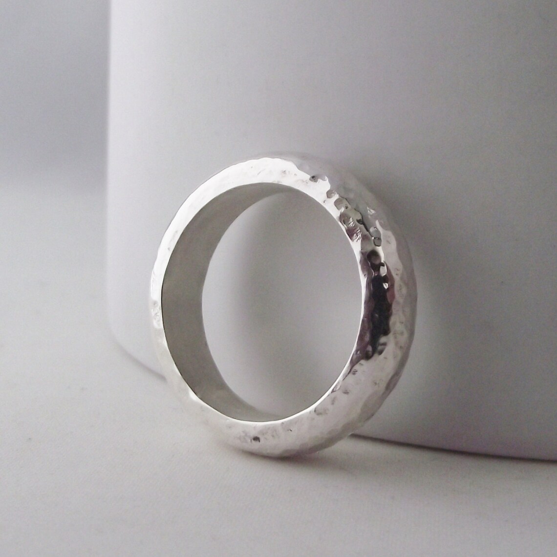 Stunning Hand Crafted Heavy Sterling Silver Hammer Finish Ring Unique ...