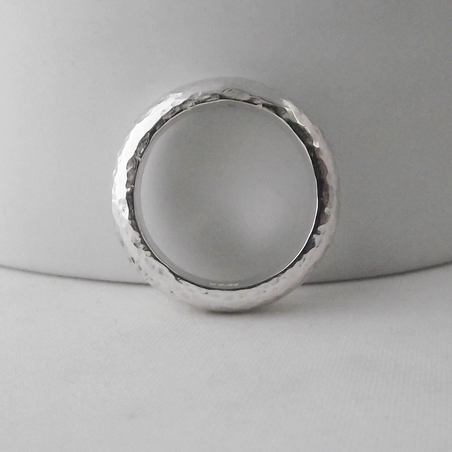 Stunning Hand Crafted Heavy Sterling Silver Hammer Finish Ring Unique ...