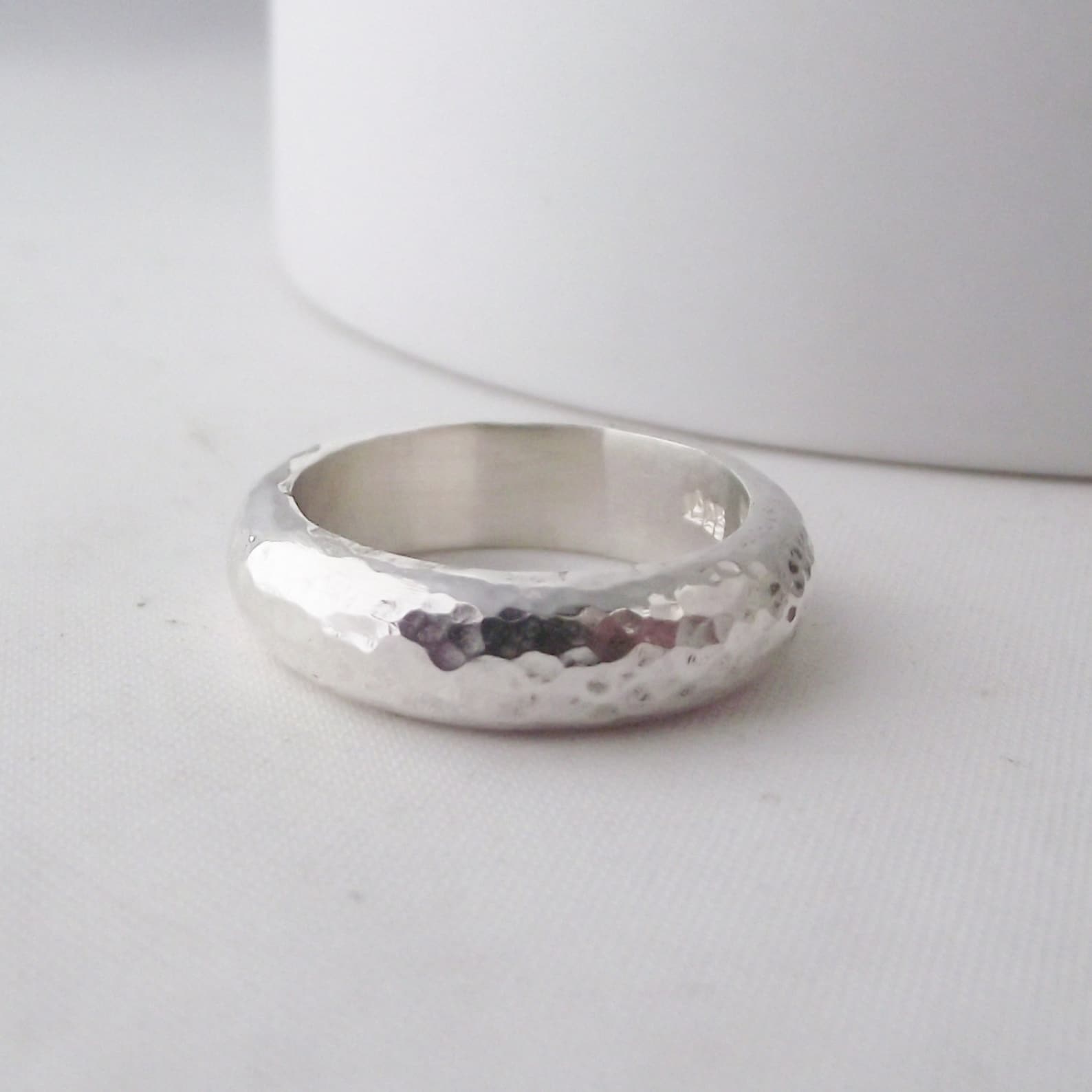 Stunning Hand Crafted Heavy Sterling Silver Hammer Finish Ring Unique ...