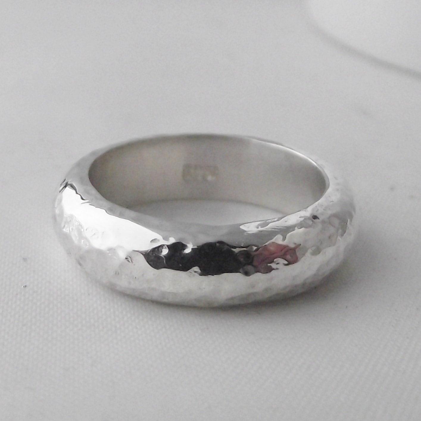 Stunning Hand Crafted Heavy Sterling Silver Hammer Finish Ring Unique ...