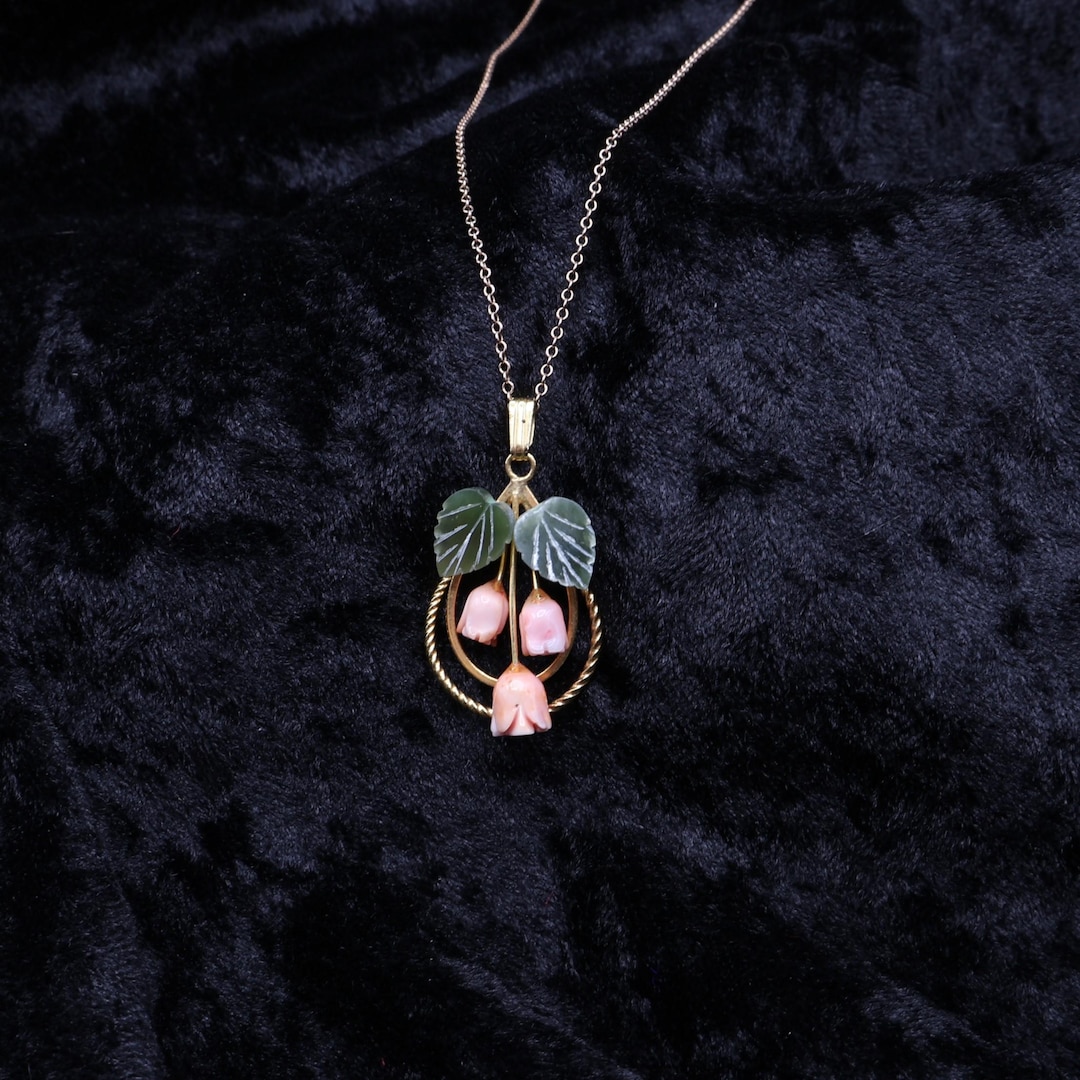 Vintage Coral and Jade Flower Necklace 12k Gold Filled - Etsy