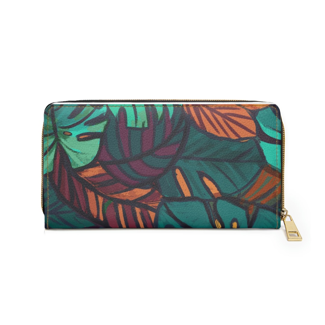Tropical Leaves Wallet, Vegan Leather, Plants Art Print Clutch, Cute ...