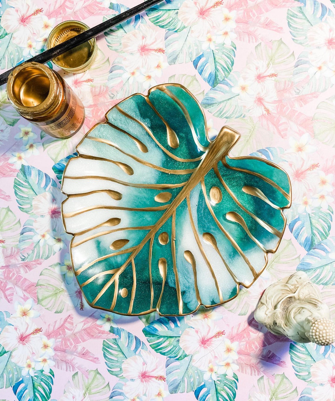 Variegated Monstera Leaf Trinket Dish, Tropical Decor for Modern Home ...