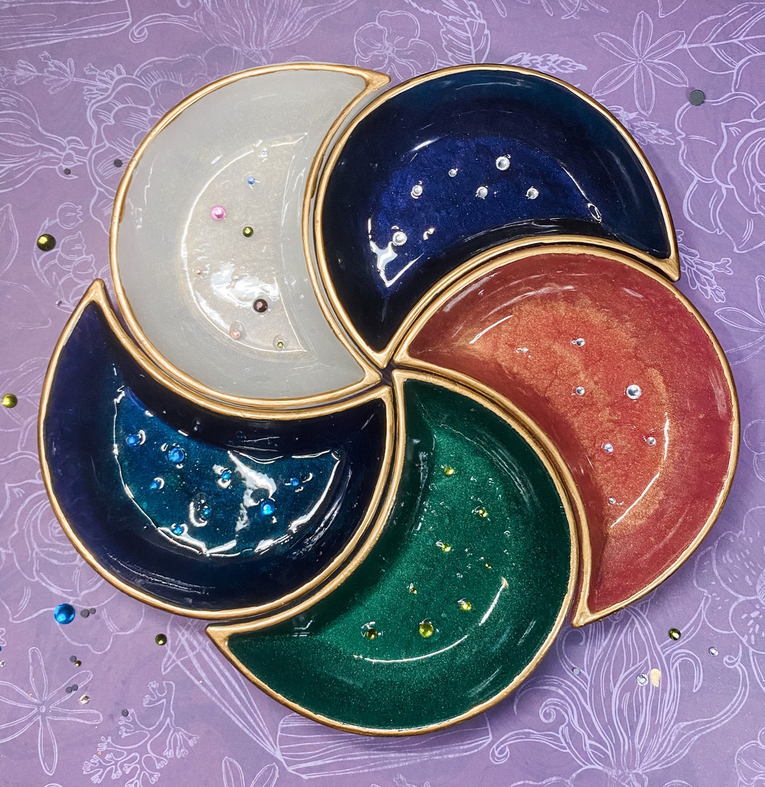 Celestial Moon Trinket Dish With Gold Detail and Customized Crystal ...