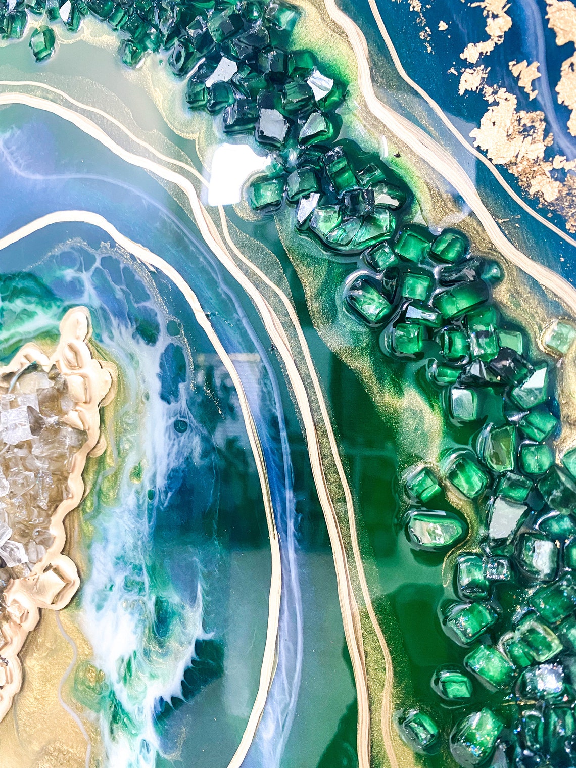 Green Geode Wall Art / Agate Painting /resin Painting /green and Gold ...