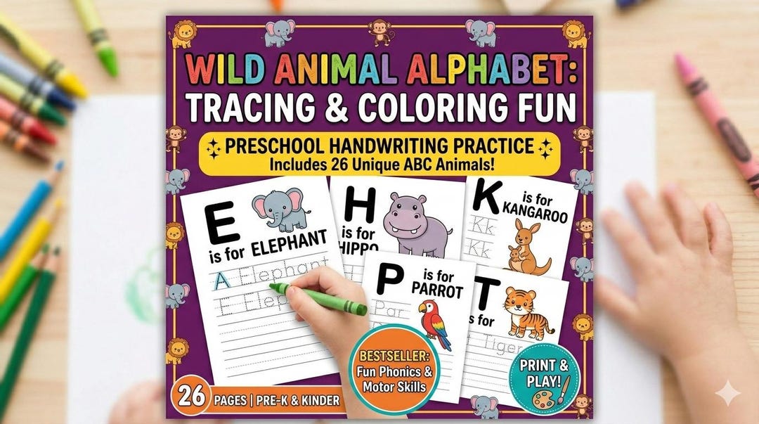 Wild Animal Alphabet: Tracing & Coloring Fun | Preschool Handwriting ...