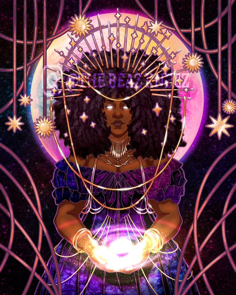 Magic Girl Goddess Celestial Moon Galaxy Nouveau Sunburst Crown Afro ...