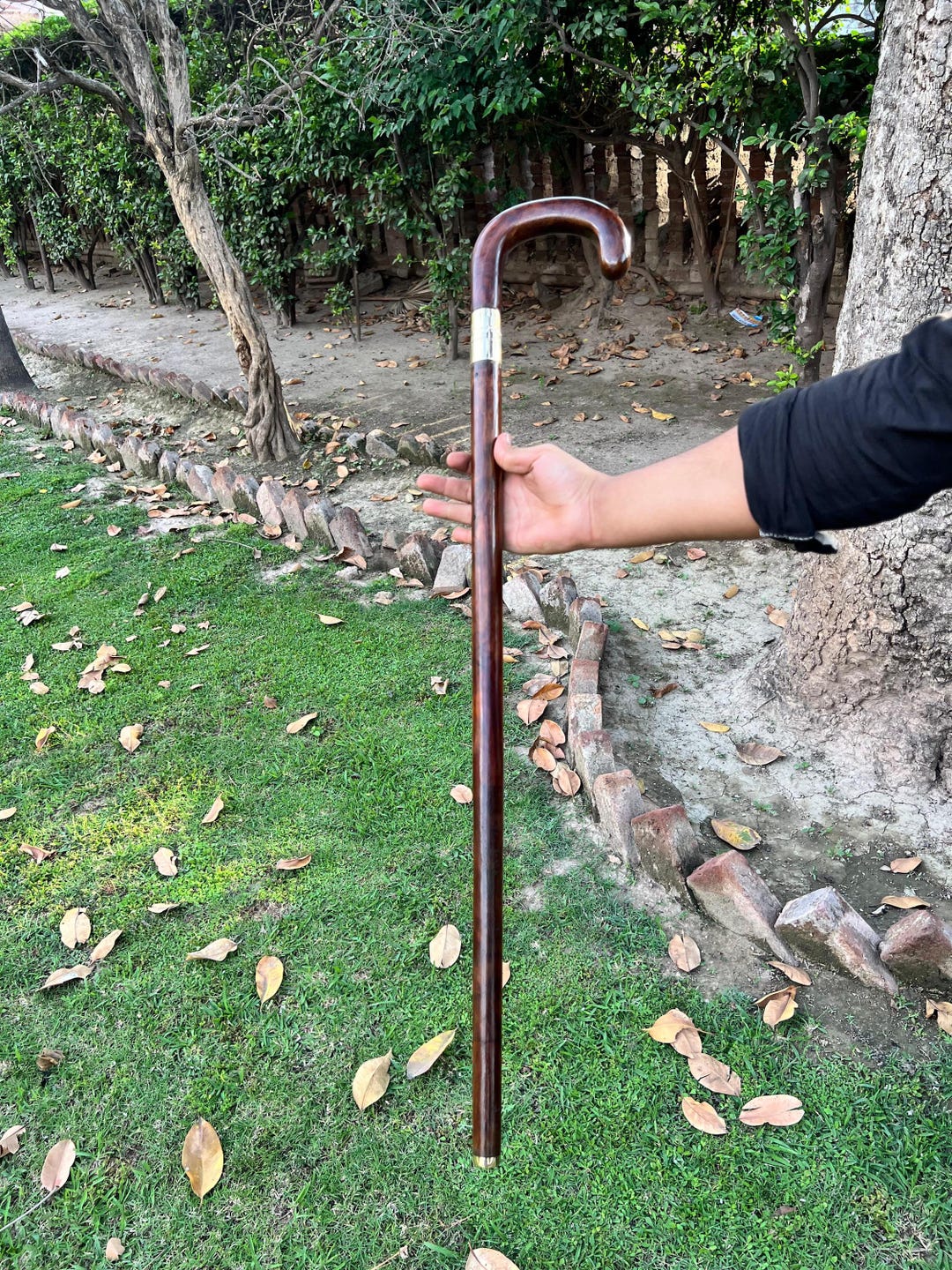 Handmade Wooden Walking Cane Classic Curved Handle Walking Stick ...