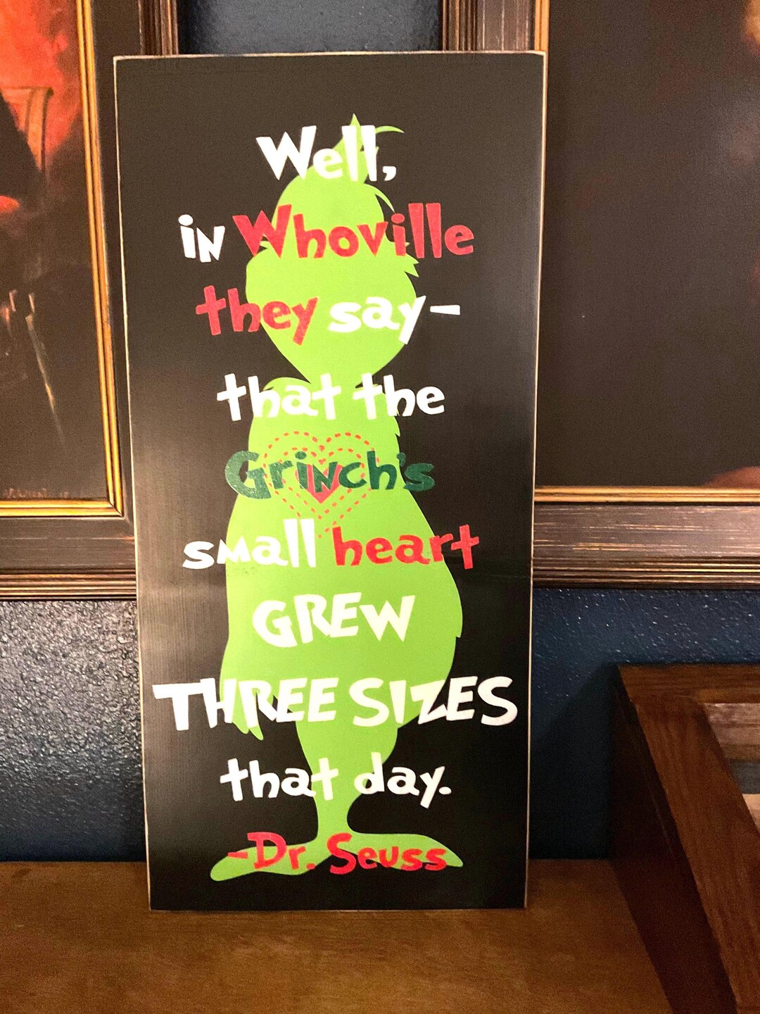 The Grinch(small Heart Grew) Christmas Wood Sign Decor - Etsy