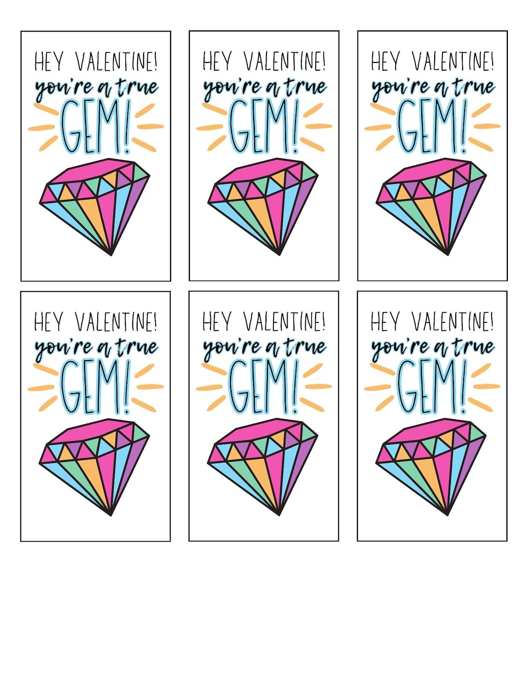 Hey Valentine! You're a TRUE Gem! Kids Valentine Printables, Printable ...