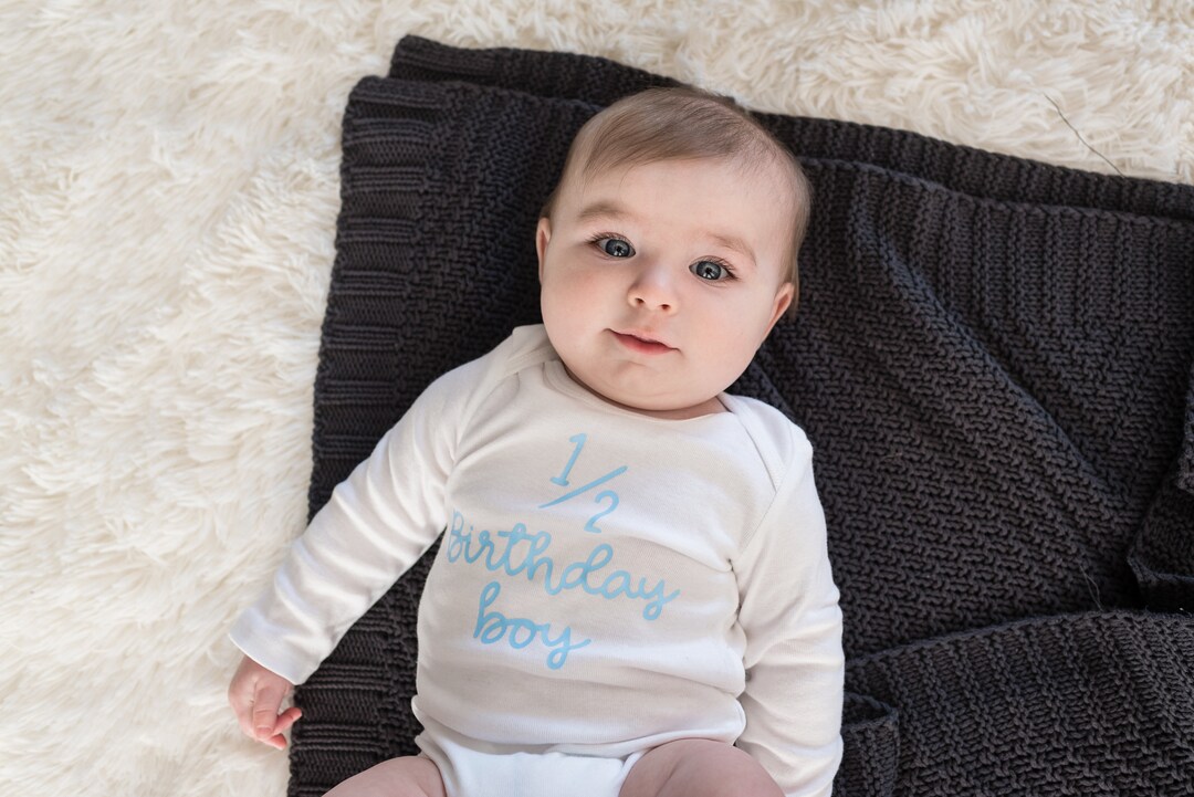 Blue Half Birthday Boy Bodysuit - 6 Month Photo Outfit - Etsy