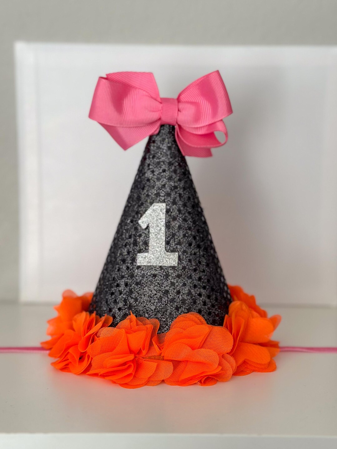 Halloween Birthday Party Hat in Pink, Black, and Orange - First ...