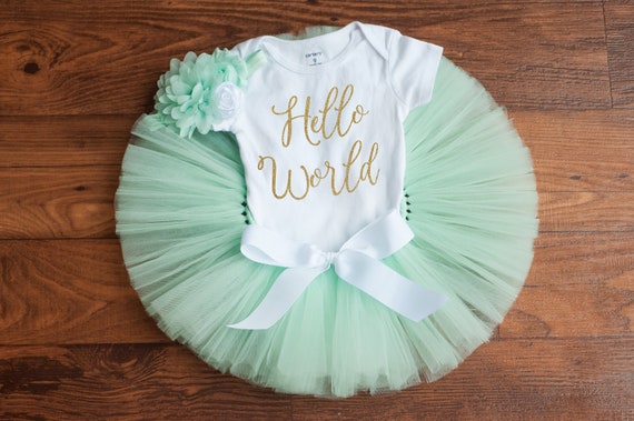 Hello World Outfit 'sadie' Mint and Gold Newborn Girl | Etsy