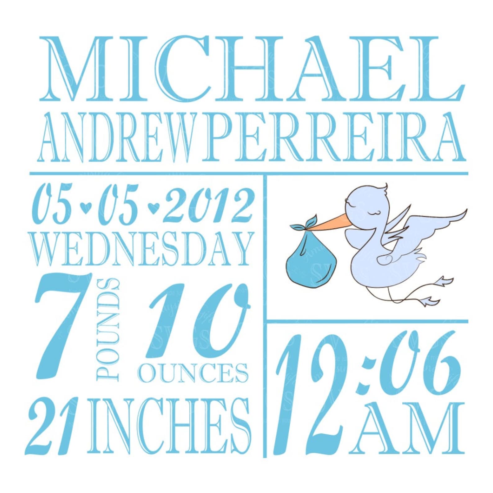 SVG Baby Stats Template Stork Blue New Baby SVG Baby - Etsy