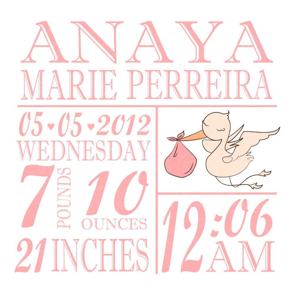 SVG Baby Stats Template Stork Pink New Baby SVG Baby | Etsy