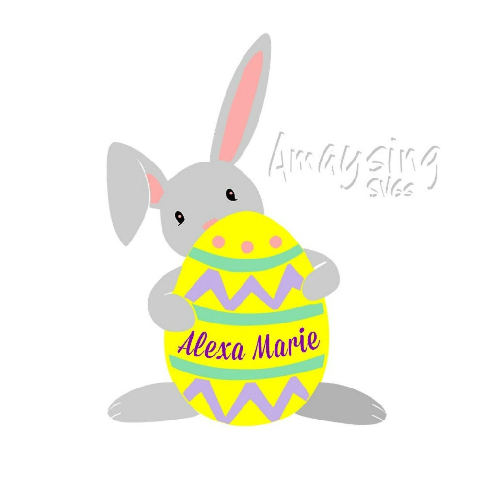SVG Easter Bunny Holding Egg Svg Personalized Easter Svg | Etsy