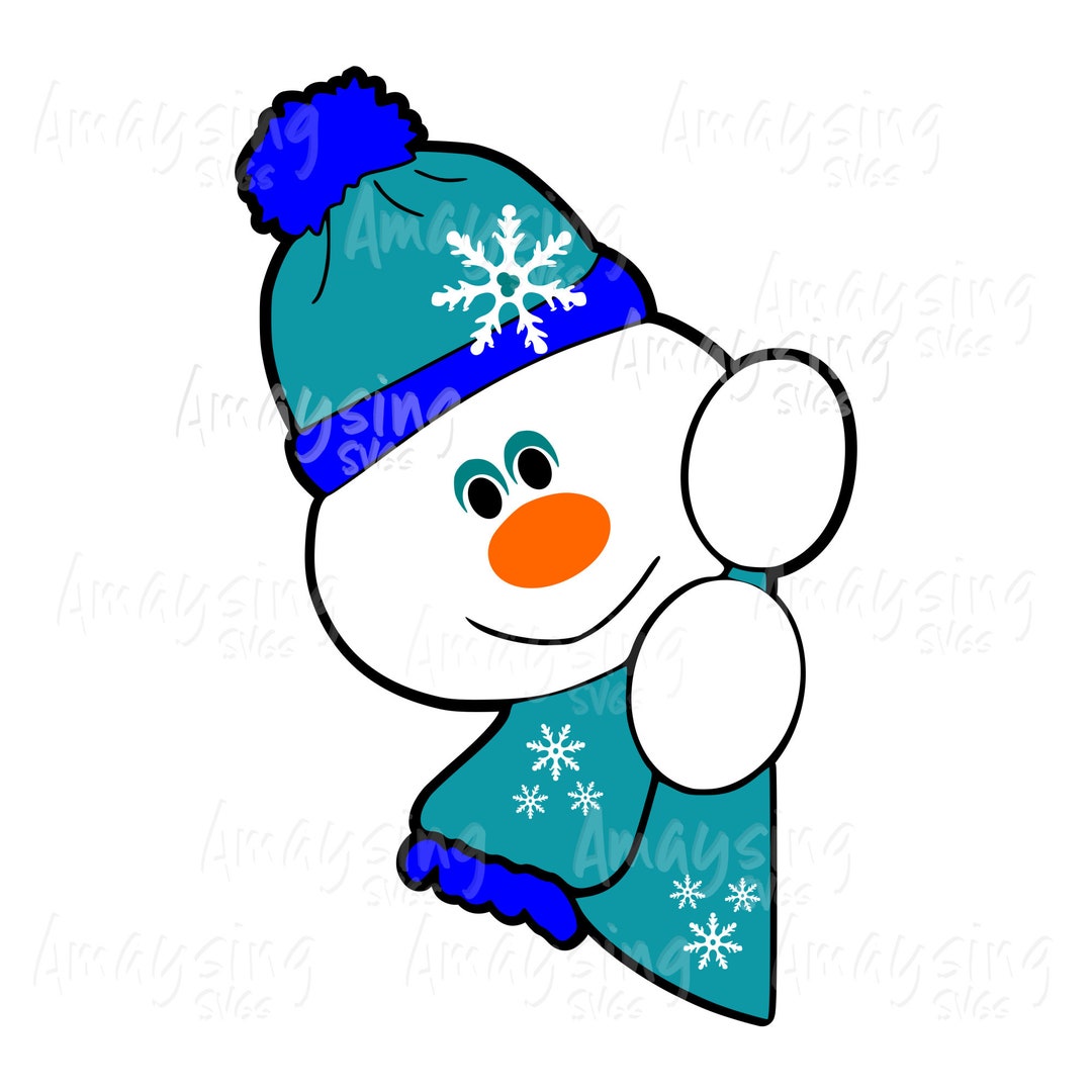 Snowman With Hat and Scarf Svg, Snowman Head Svg, Snowman Peeking Svg ...