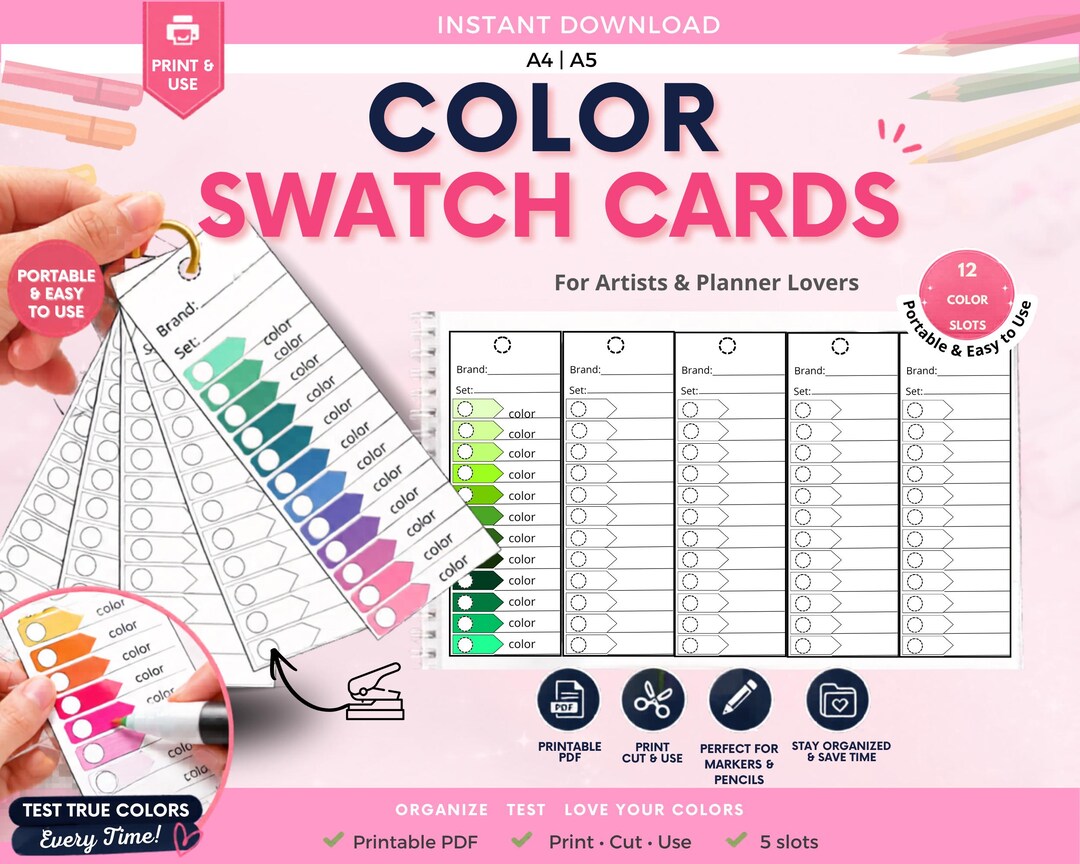 Color Swatch Cards Printable, Marker Swatch Template, Color Chart ...