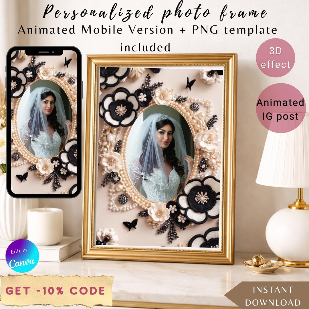 Personalized Wedding Frame Template, Elegant Wedding Keepsake Floral ...