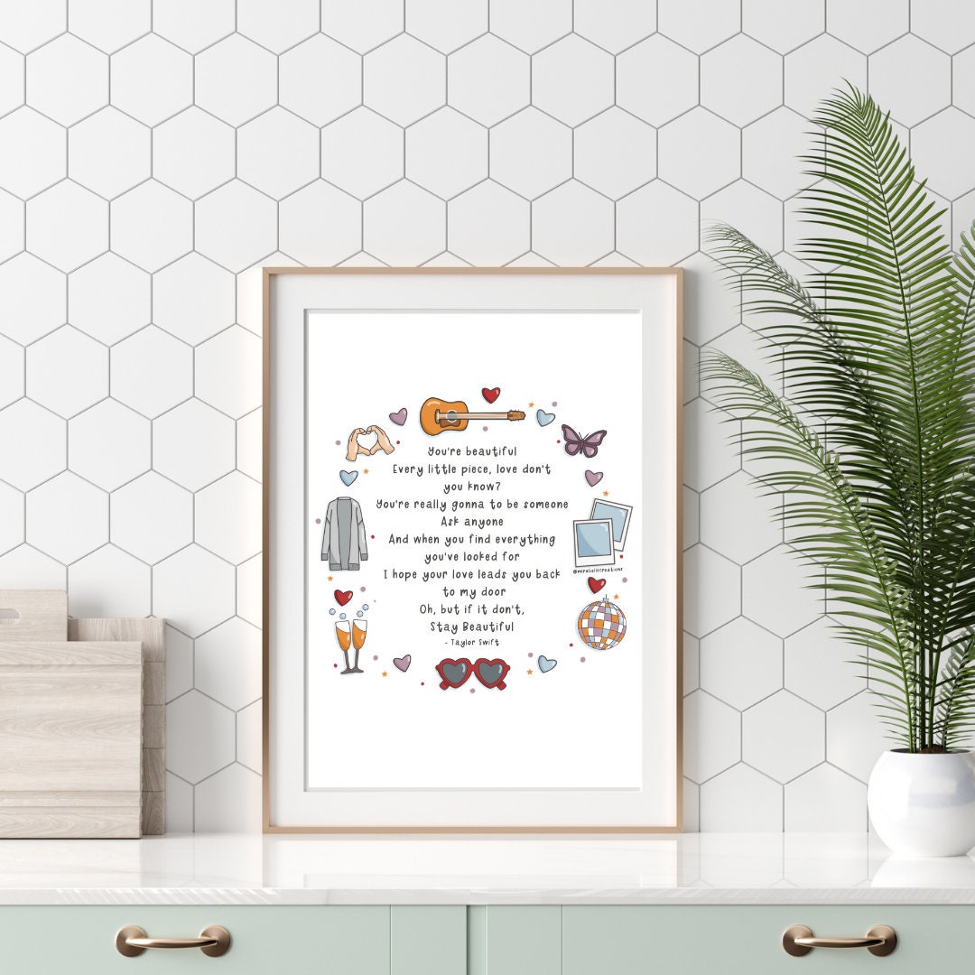 Taylor Swift Lyrics Poster, Stay Beautiful, Eras Art, Inspirational ...