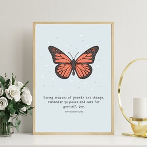 Inspirational Butterfly Digital Art Print, Self-care & Growth Quote ...