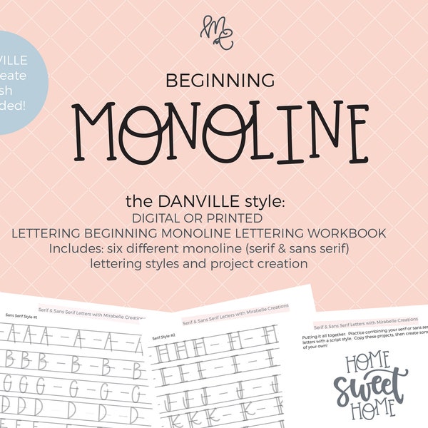 Monoline Lettering Worksheet - Etsy
