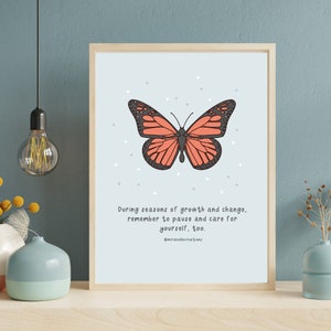 Inspirational Butterfly Digital Art Print, Self-care & Growth Quote ...
