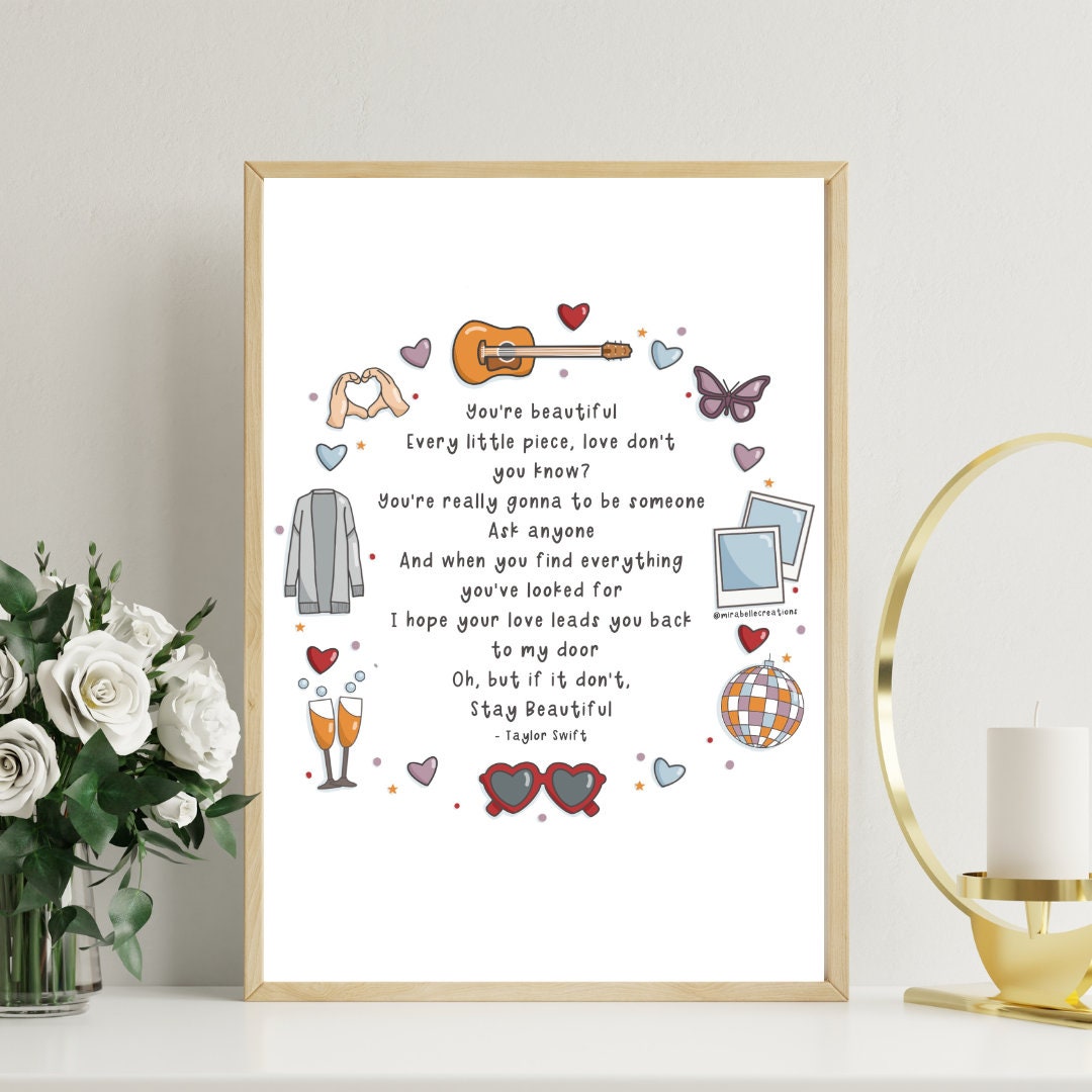 Taylor Swift Lyrics Poster, Stay Beautiful, Eras Art, Inspirational ...