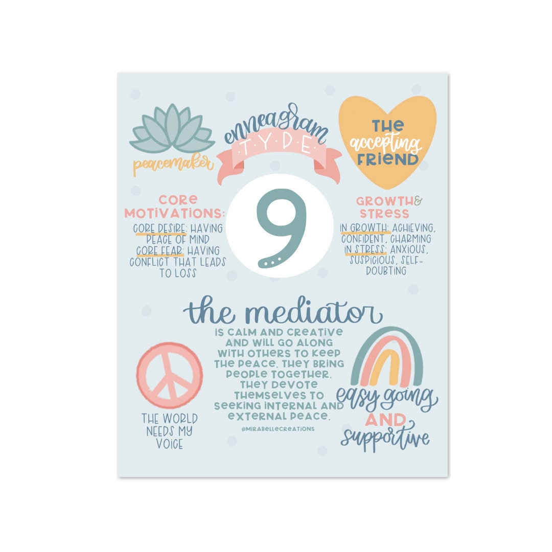Enneagram Type 9 Art Print, Digital Download Poster, Enneagram Type 9 ...