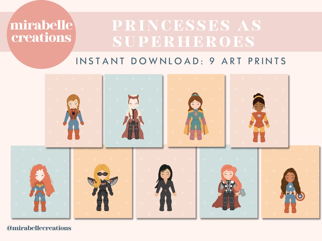 Princesses as Super Heroes Art Bundle, Nursery Art, Kids Art, DIGITAL ...