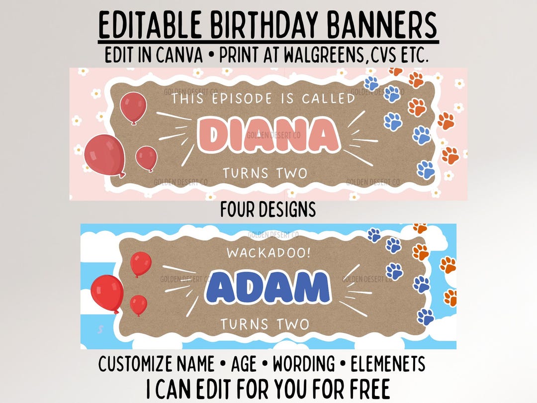 Blue Dog Birthday Banner Template, Orange Dog Party Banner, Editable ...