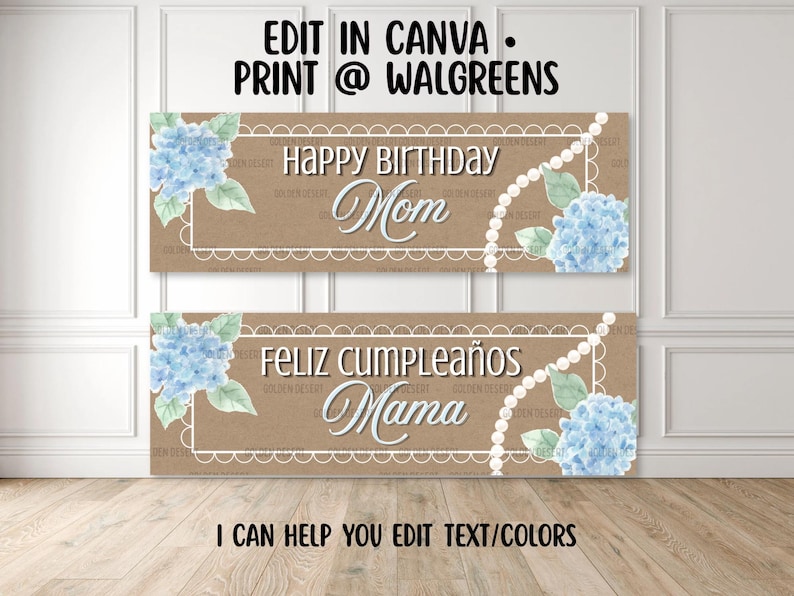 Editable Happy Birthday Mom Banner Template, Feliz Cumpleanos Banner ...