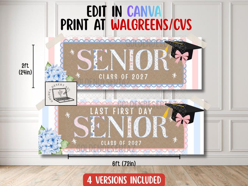 Last First Day, Senior Class of 2027 Banner, Girly Senior Year ...