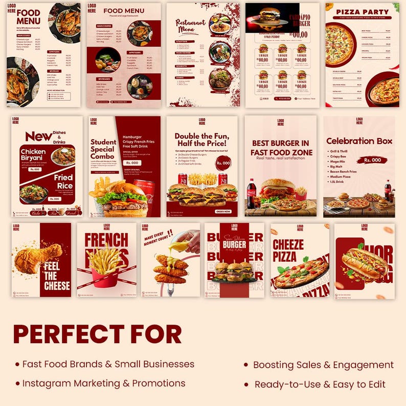 Fast Food Instagram Templates | Restaurant Menu, Deals Bundle (130 ...