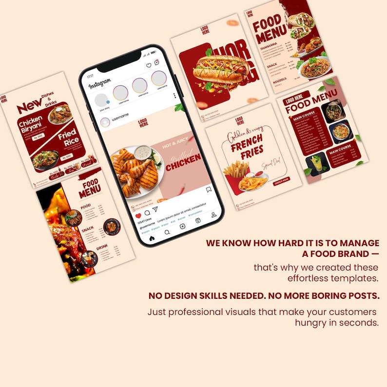 Fast Food Instagram Templates | Restaurant Menu, Deals Bundle (130 ...
