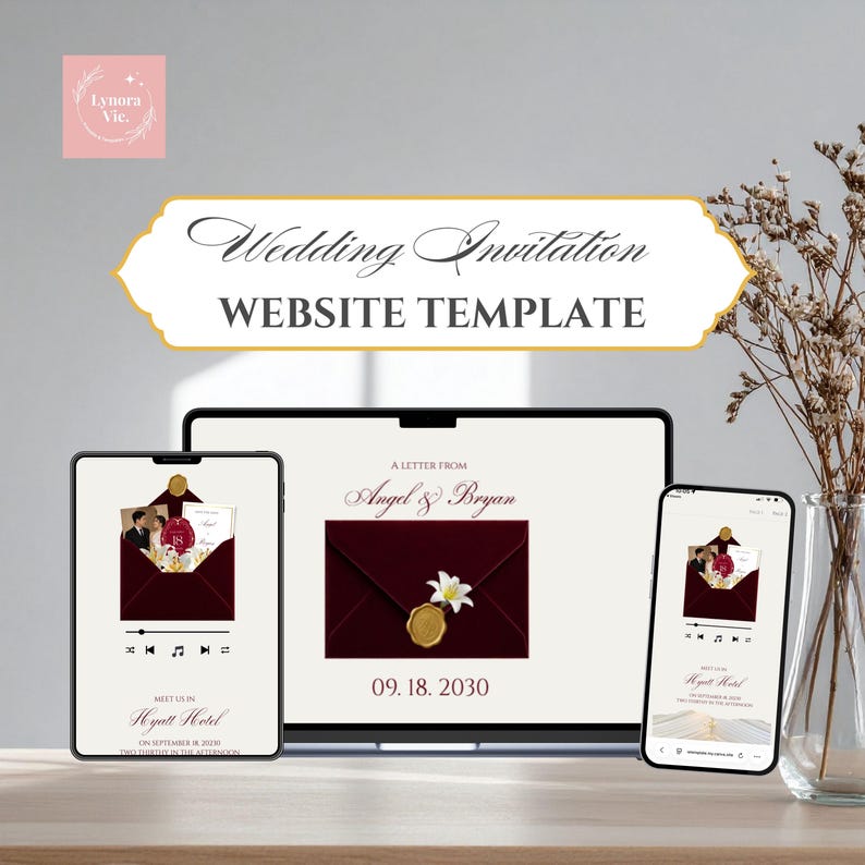 Burgundy Wedding Website Template Canva, Elegant Wedding Invitation ...