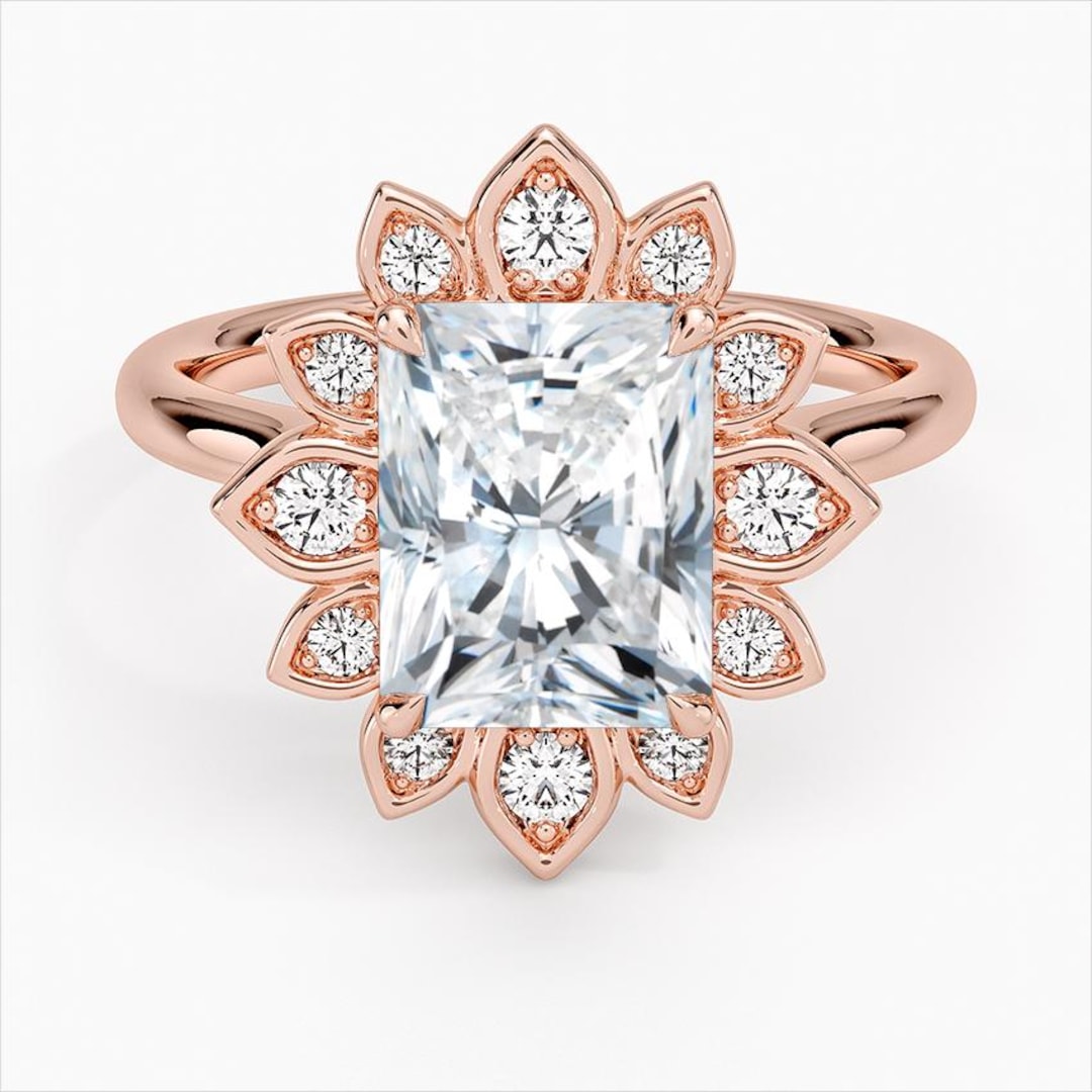 Radiant Cut Lab-grown Diamond Engagement Ring | Rose Gold Halo Wedding ...