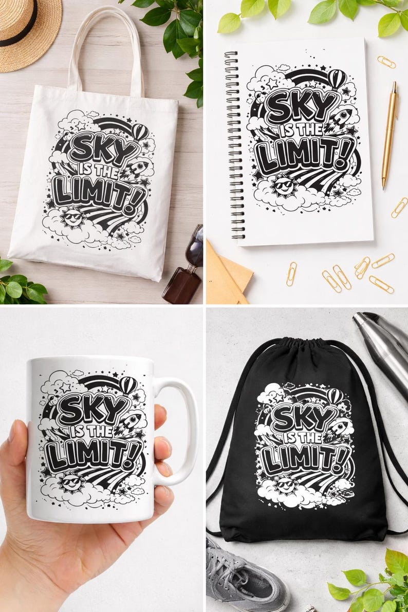 Sky is the Limit Illustration – Outer Space Clouds Line Art (digital ...
