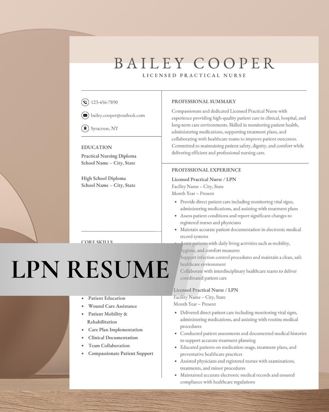 LPN Resume Template Bundle | Licensed Practical Nurse Cover Letter ...