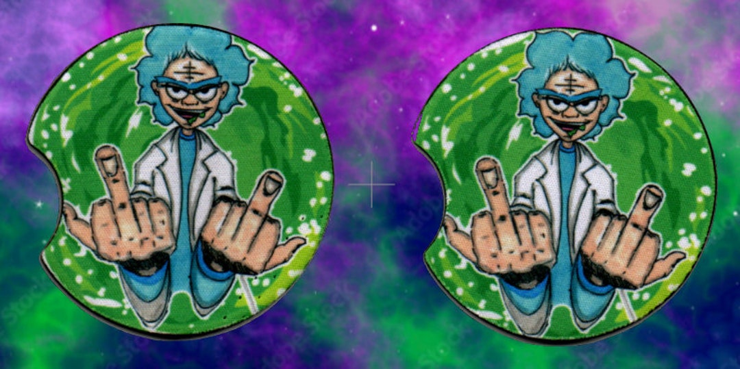 Rick and Morty Middle Finger Car Coaster Unique Special Drawling Set of ...