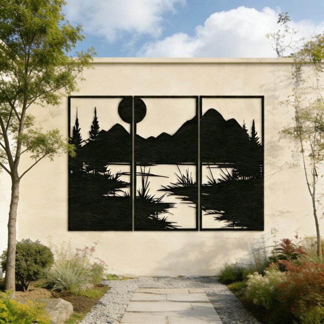 Set of 3 Metal Landscape Murals Wall Art, Natural Scenery Wall Hanging ...