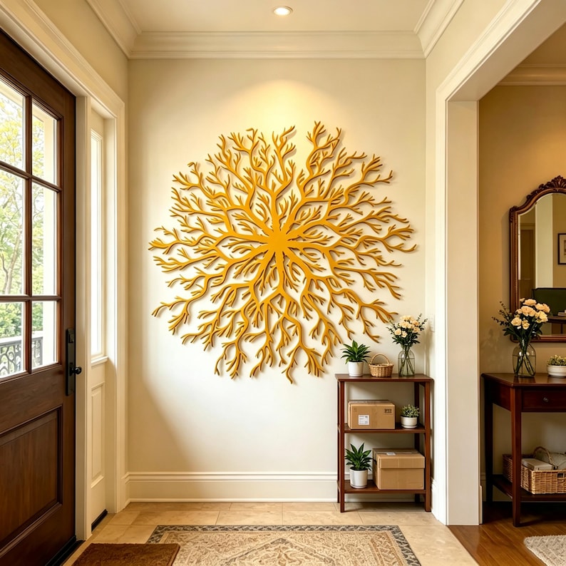 Round Tree Branch Metal Wall Art, Modern Abstract Branch Iron Decor ...