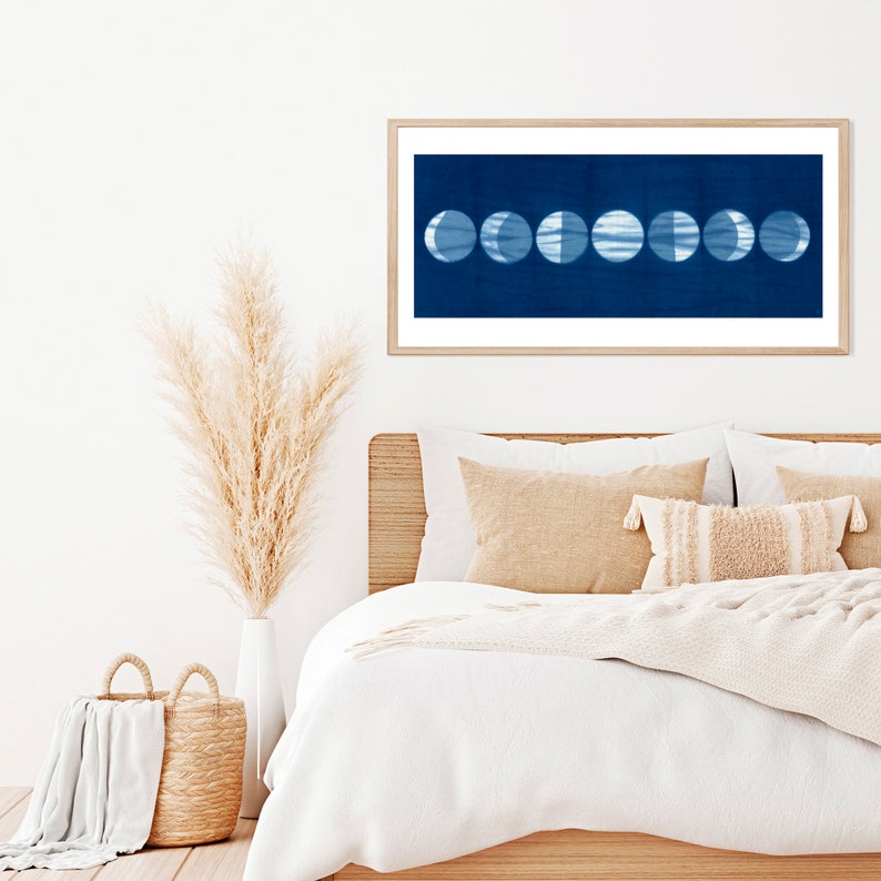 Phases of the Moon Textile Print, Hand Dyed, Natural Indigo, Shibori ...