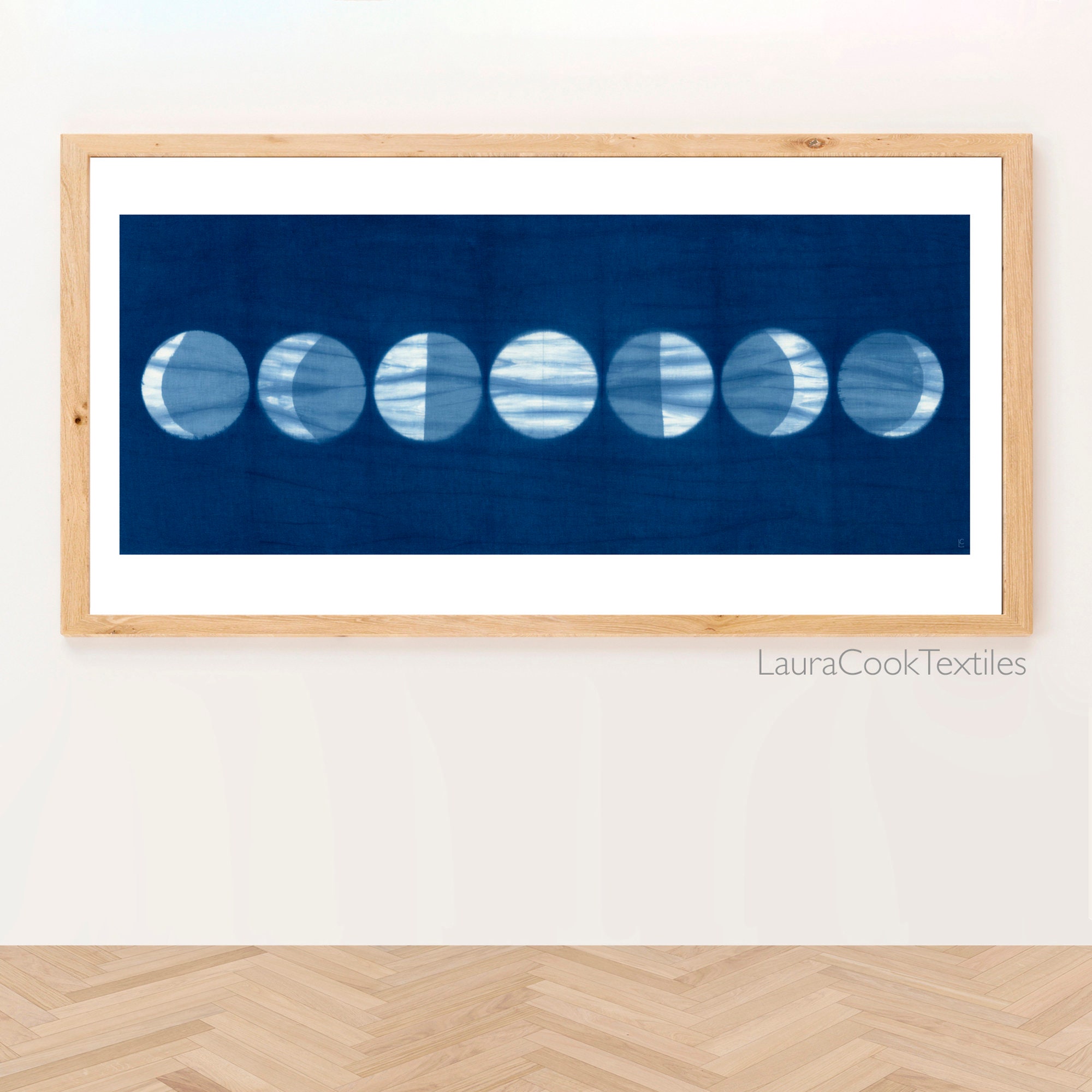 Phases of the Moon Textile Print, Hand Dyed, Natural Indigo, Shibori ...